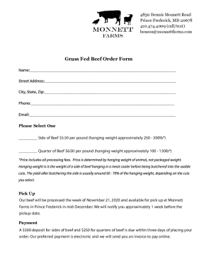 Fillable Online Grass Fed Beef Order Form Fax Email Print - pdfFiller