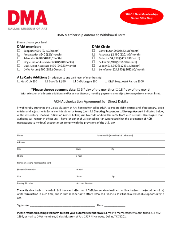 Fillable Online DMA members DMA Circle ACH Authorization Agreement ...