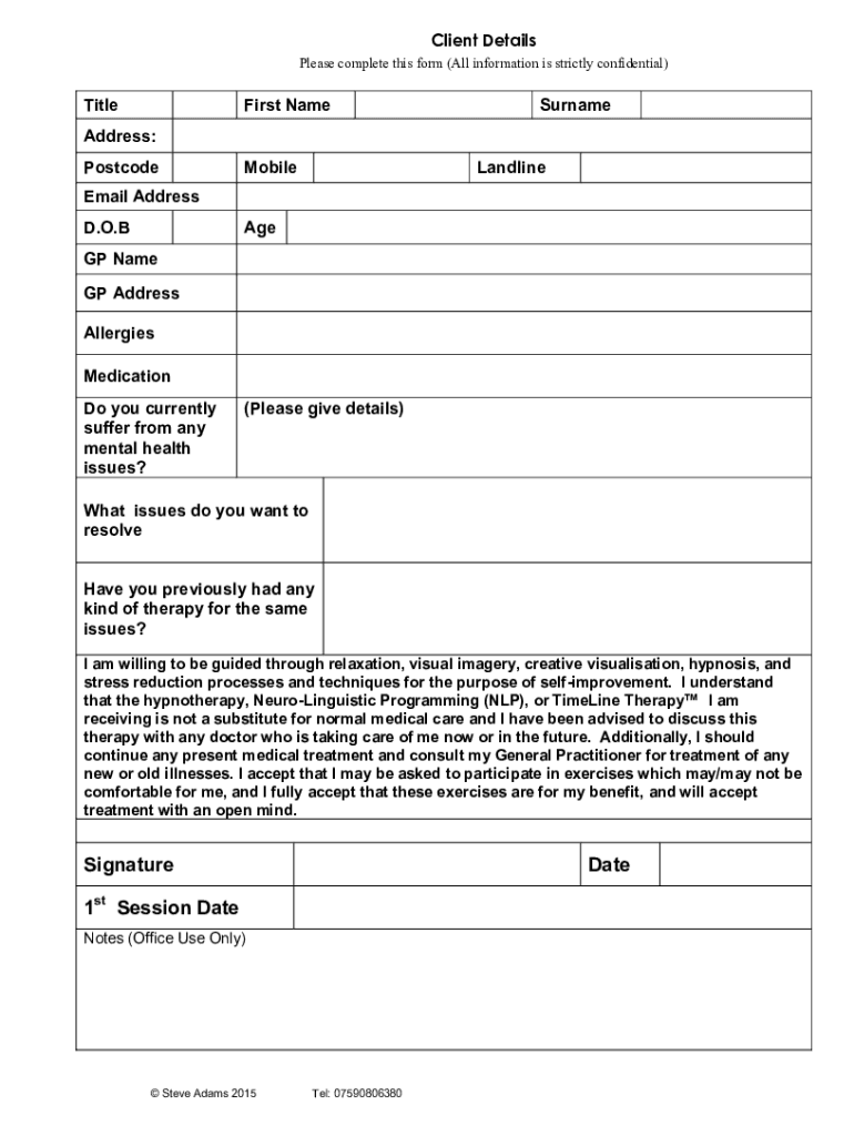 Fillable Online Sample Intake Form Fax Email Print - pdfFiller