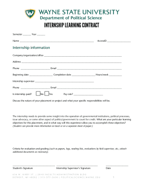 Fillable Online clas wayne Internship Experiential Learning (AEC 410 ...