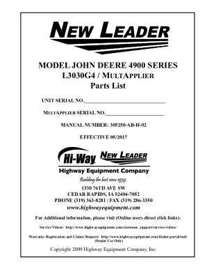 Fillable Online New Leader Parts Stocking Master List for John Deere ...