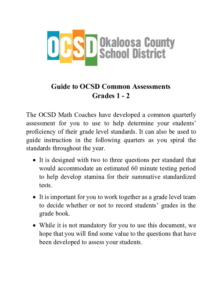 Fillable Online Guide to OCSD Common Assessments Grades 1 - 2 Fax Email ...