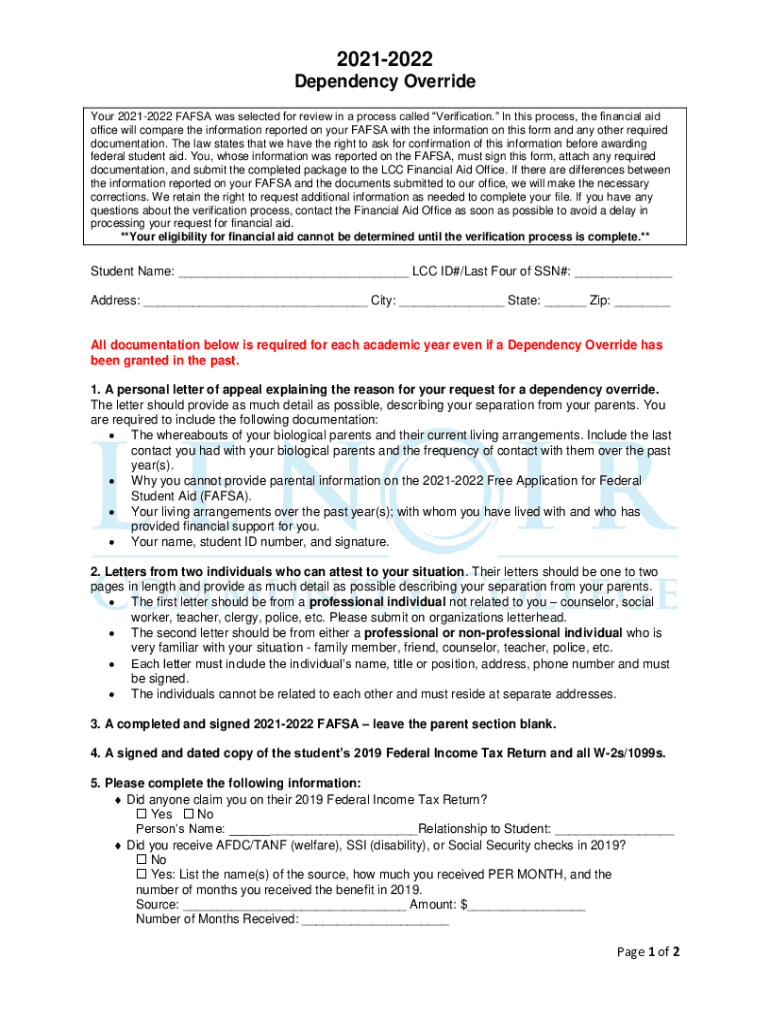 Fillable Online Your 2021-2022 FAFSA was selected for review in a process called Verification ...