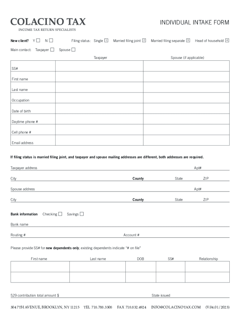 Fillable Online Free Tax Client Intake FormPDFWord Fax Email Print ...