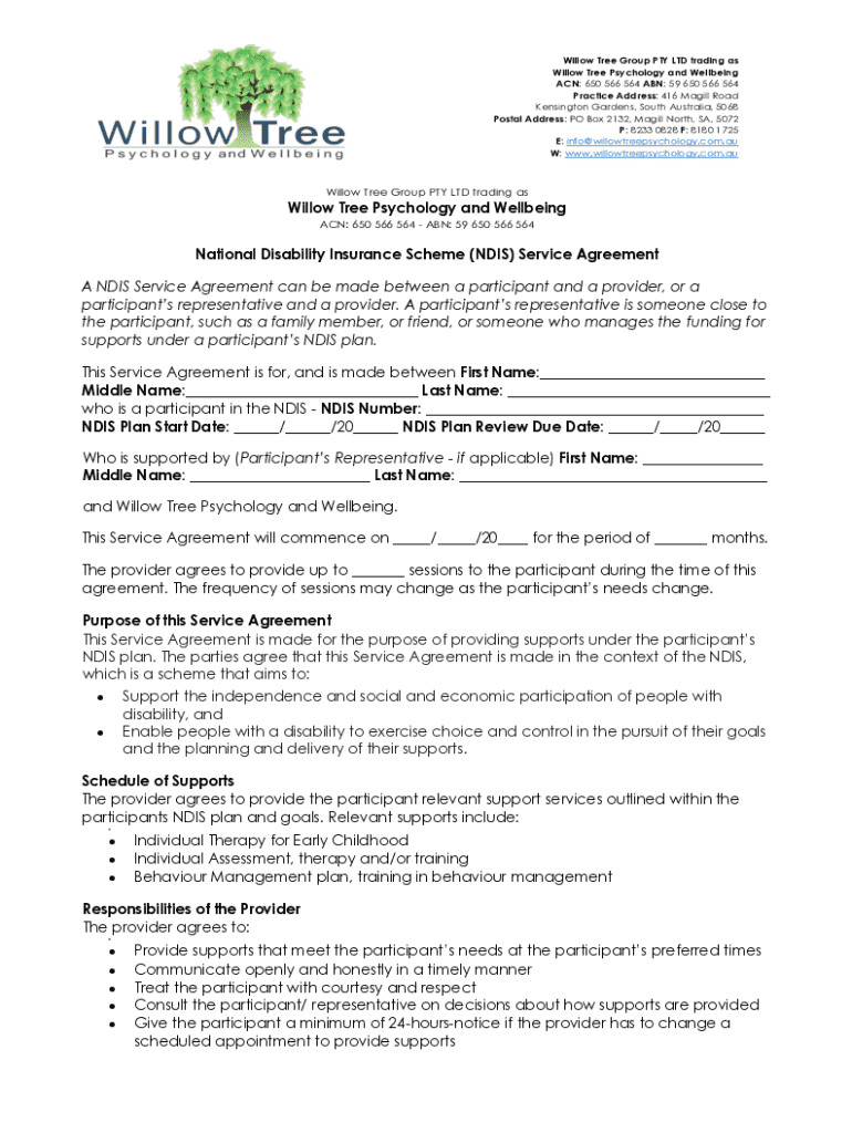 Ndis Service Agreement - Fill Online, Printable, Fillable, Blank ...