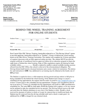 Fillable Online BEHIND-THE-WHEEL TRAINING AGREEMENT FOR ... Fax Email ...