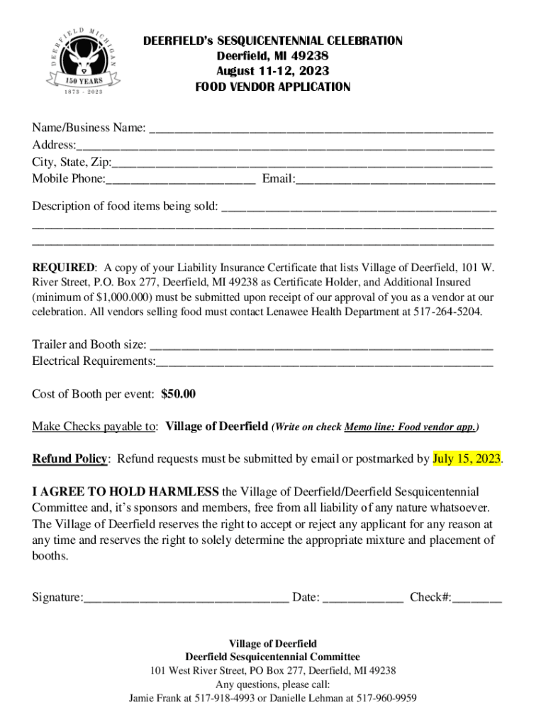 Fillable Online Village of Deerfield 49238Deerfield MI Fax Email Print - pdfFiller