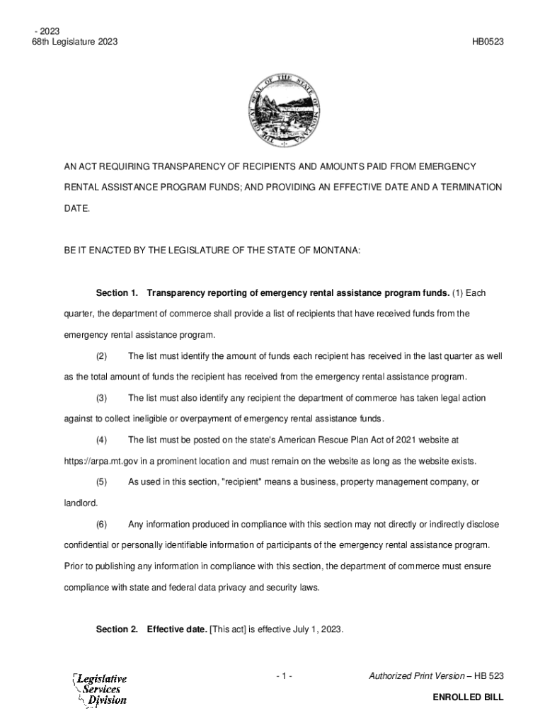 Fillable Online leg mt 1 - Authorized Print VersionHB 523 ENROLLED BILL ...