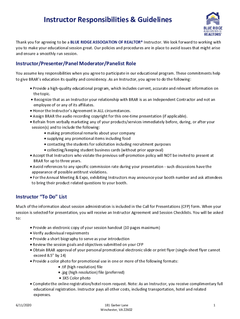 Fillable Online What does an Instructor do? Role & Responsibilities Fax ...