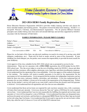 Fillable Online 2023-2024 HERO Family Registration Form Fax Email Print ...