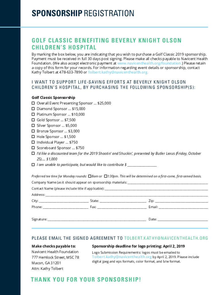 Fillable Online Overall Event Presenting Sponsor $25,000 Fax Email ...