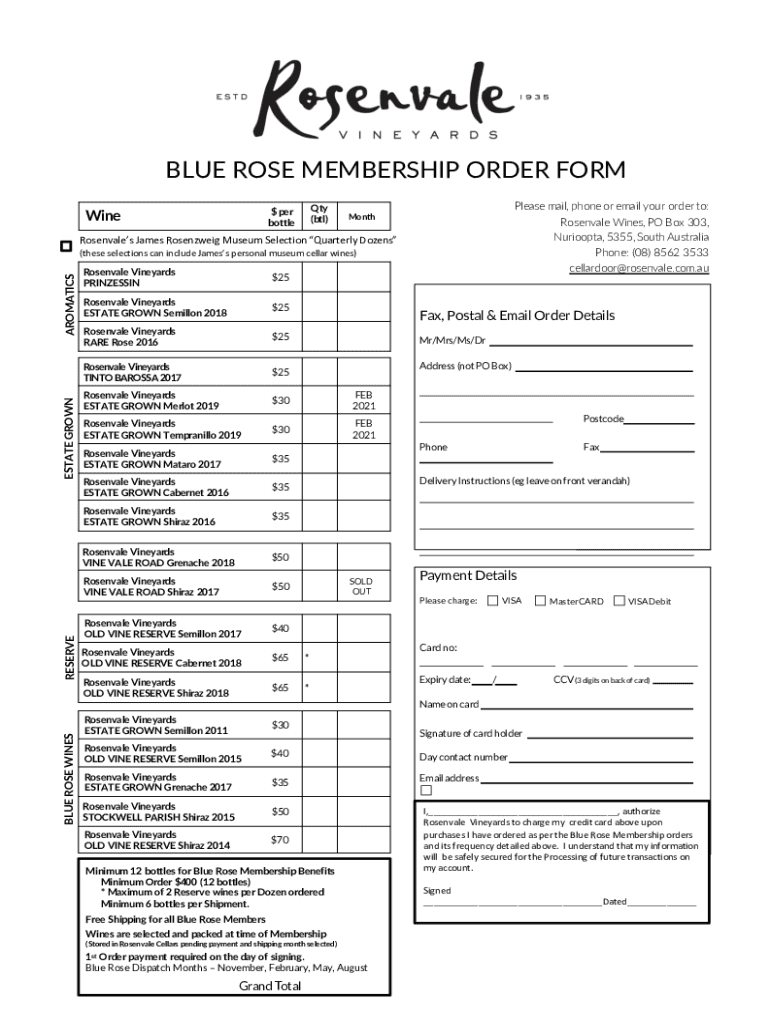 Fillable Online BLUE ROSE MEMBERSHIP ORDER FORM Fax Email Print - pdfFiller