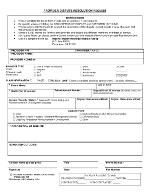 Fillable Online Provider Claim Dispute Form Fax Email Print - pdfFiller