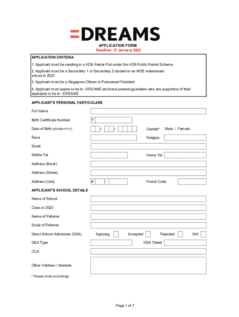 Fillable Online DREAMS Application Form March 2023 Intake.xlsx Fax ...