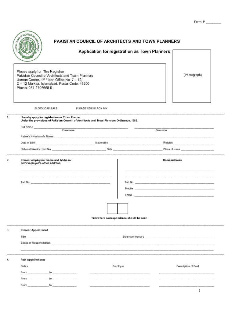 Fillable Online Application for registration as Town Planners Fax Email ...