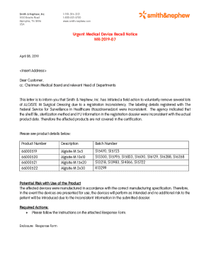Fillable Online Urgent Medical Device Recall Notice WR-2019-07 Fax ...