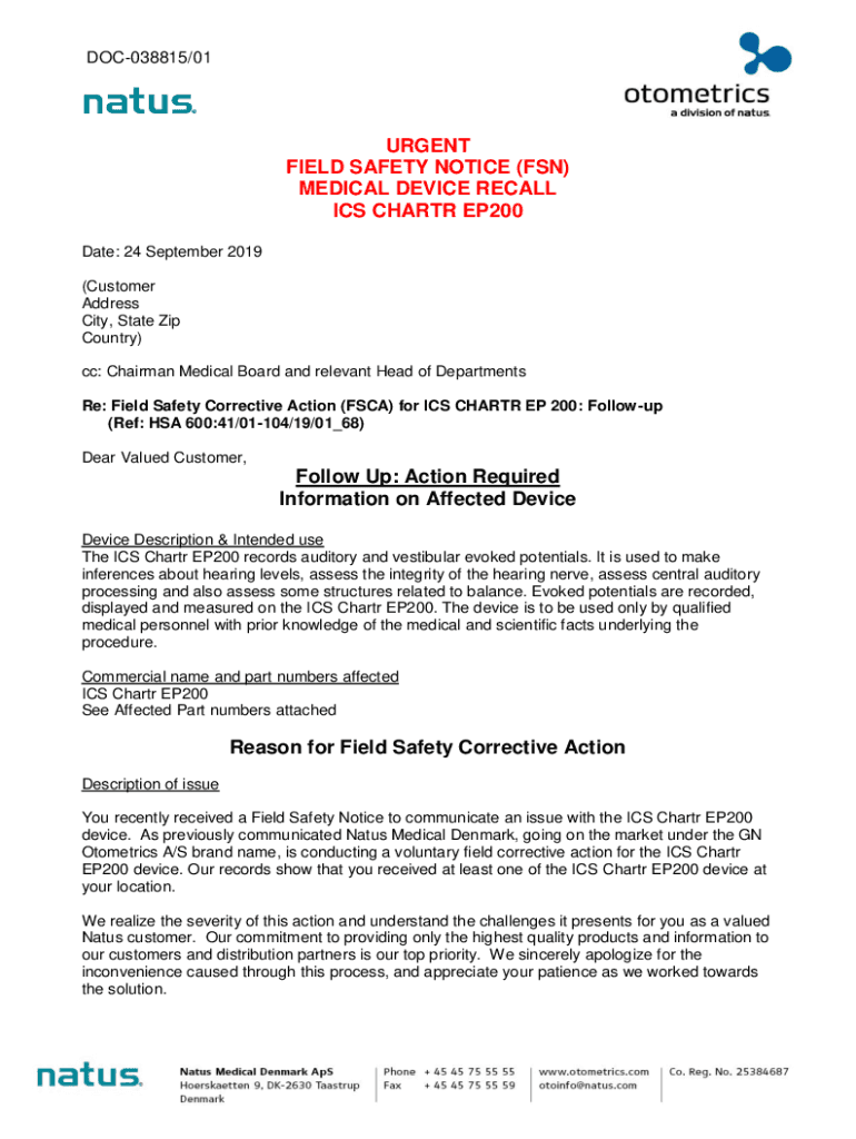 Fillable Online Class 2 Device Recall ICS CHARTR EP 200 Fax Email Print ...