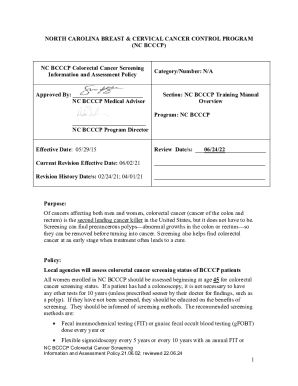 Fillable Online NC BCCCP Colorectal Cancer Screening Information and ...