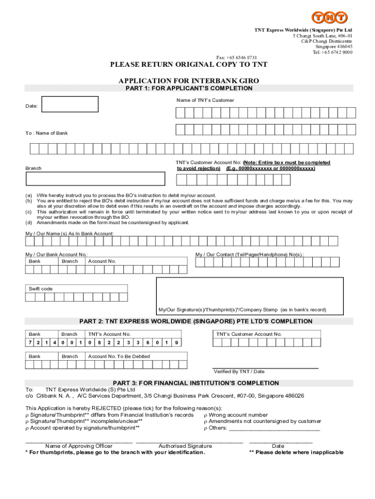 Fillable Online TNT Express Worldwide Pte Ltd - Company Profile and ...