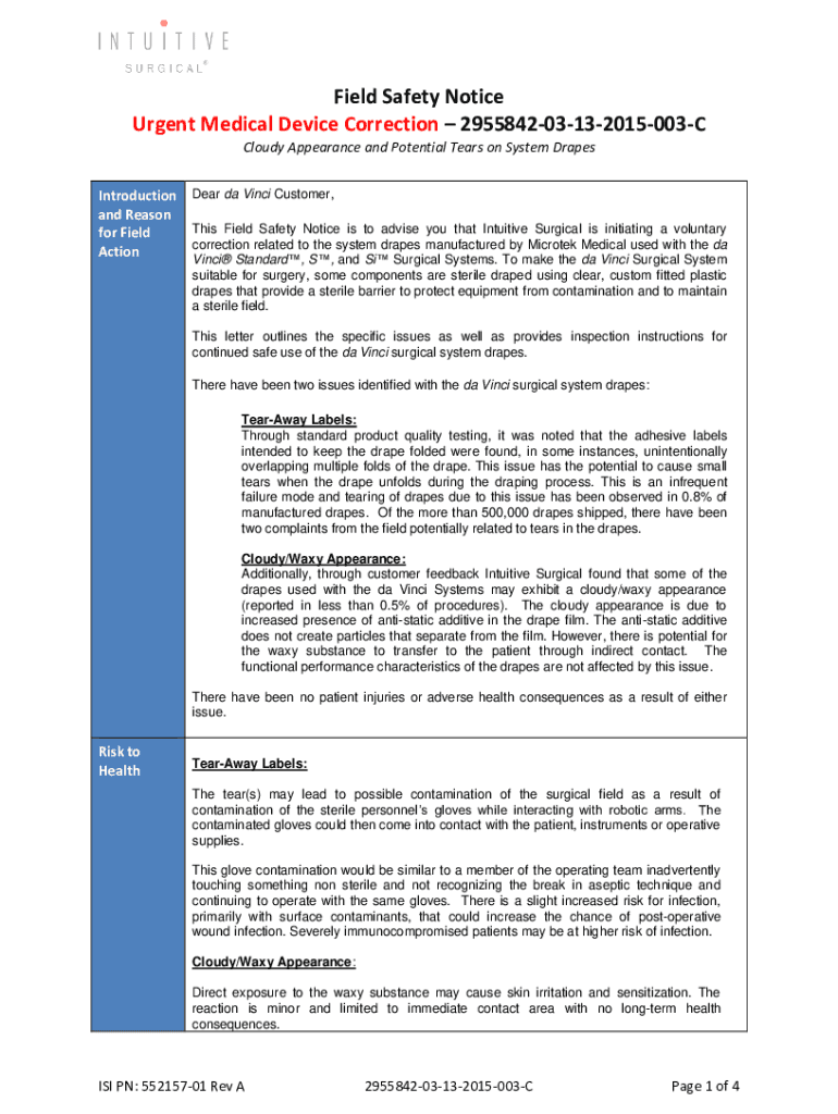 Fillable Online Field Safety Notice Urgent Medical Device Correction C ...