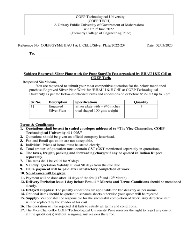 Fillable Online COEP Tech University ActCollege of Engineering, Pune ...
