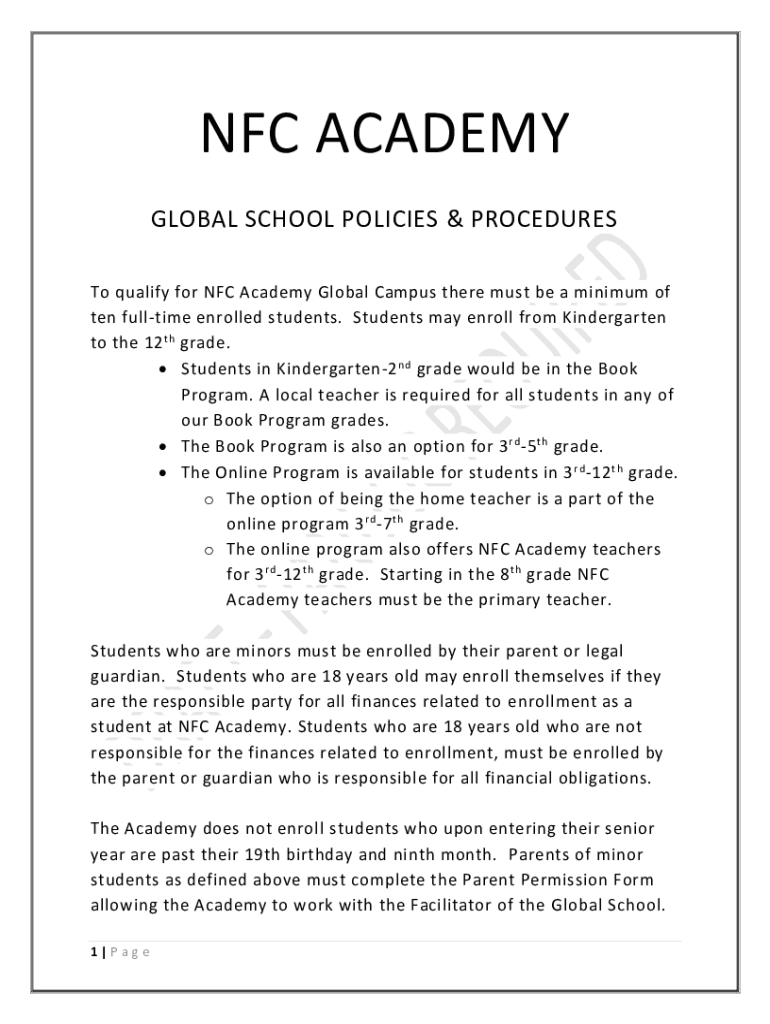 Fillable Online NFC ACADEMY PARENT-STUDENT AGREEMENT Fax Email Print ...