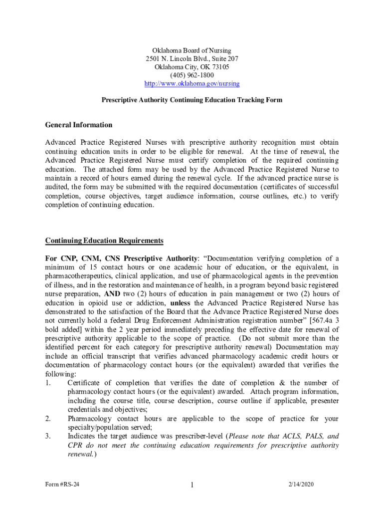 Fillable Online Prescriptive Authority Continuing Education Tracking ...