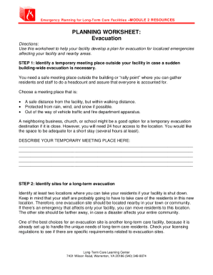 Fillable Online PLANNING WORKSHEET: Evacuation Fax Email Print - pdfFiller