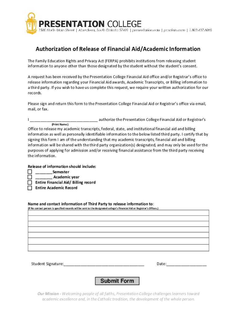 Fillable Online The Family Education Rights and Privacy Act (FERPA) prohibits institutions from ...