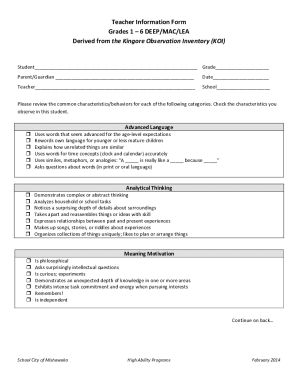 Fillable Online in02200877 schoolwires Teacher Information Form Grades ...