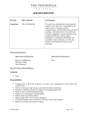 Fillable Online Sales Assistant Job Description Sample Template Fax ...