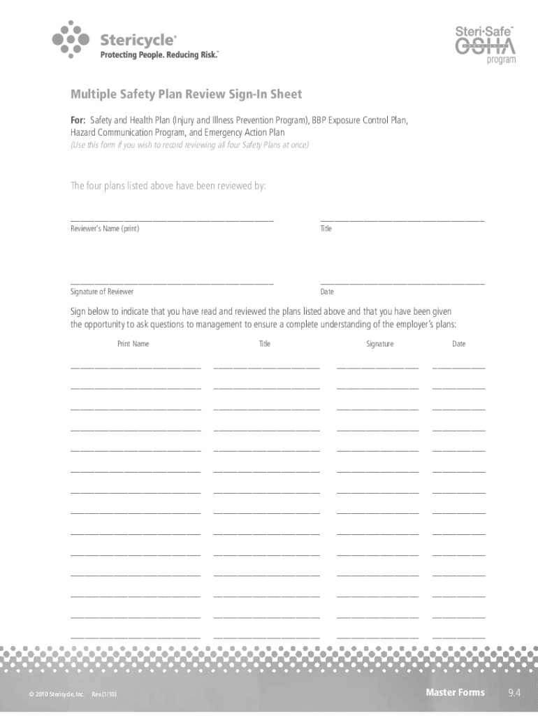 Fillable Online Multiple Safety Plan Review Sign-In Sheet Fax Email ...