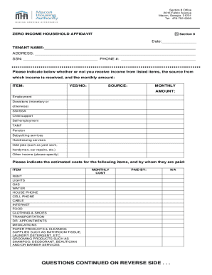 Fillable Online Zero Income Affidavit - Georgia Department of Community ...
