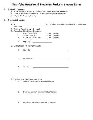 Fillable Online Types of Chemical Reactions - Carolina Knowledge Center ...