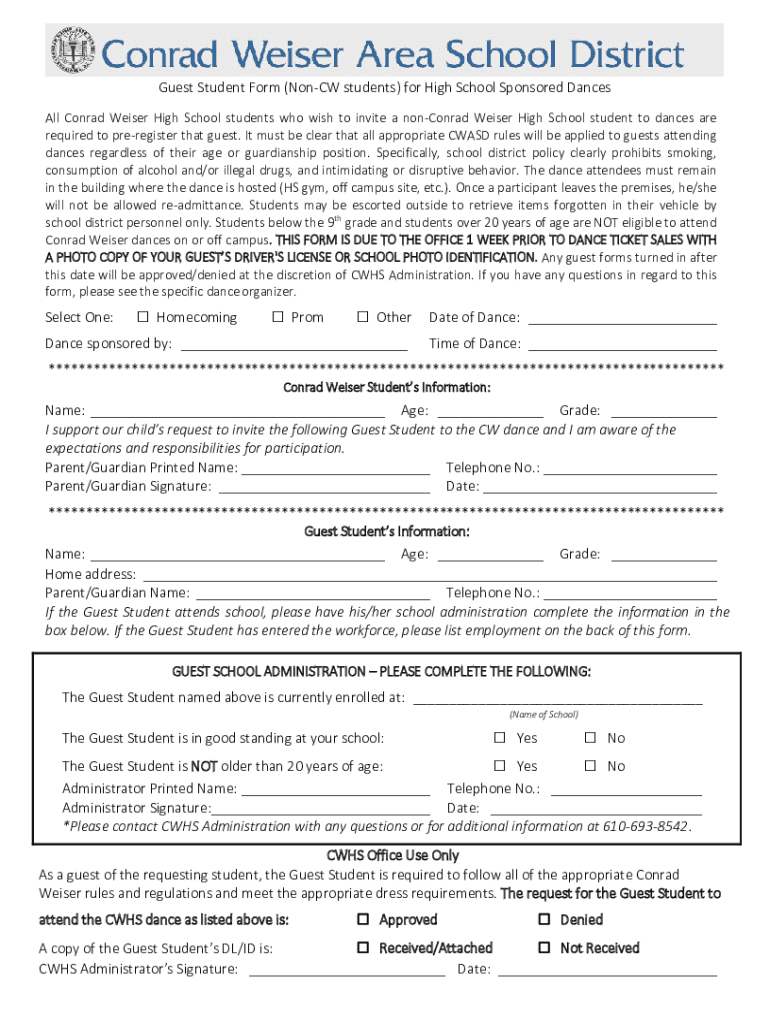 Fillable Online Forms & DocumentsConrad Weiser High School Fax Email ...