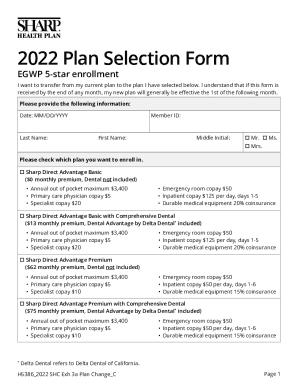 Fillable Online Sharp Health Plan 2022 Selection Form EGWP 5-Star ...