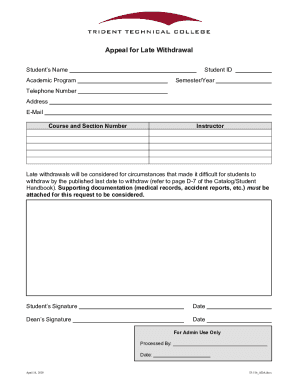 Fillable Online T5-116ADA Appeal for Late Withdrawal form Fax Email ...