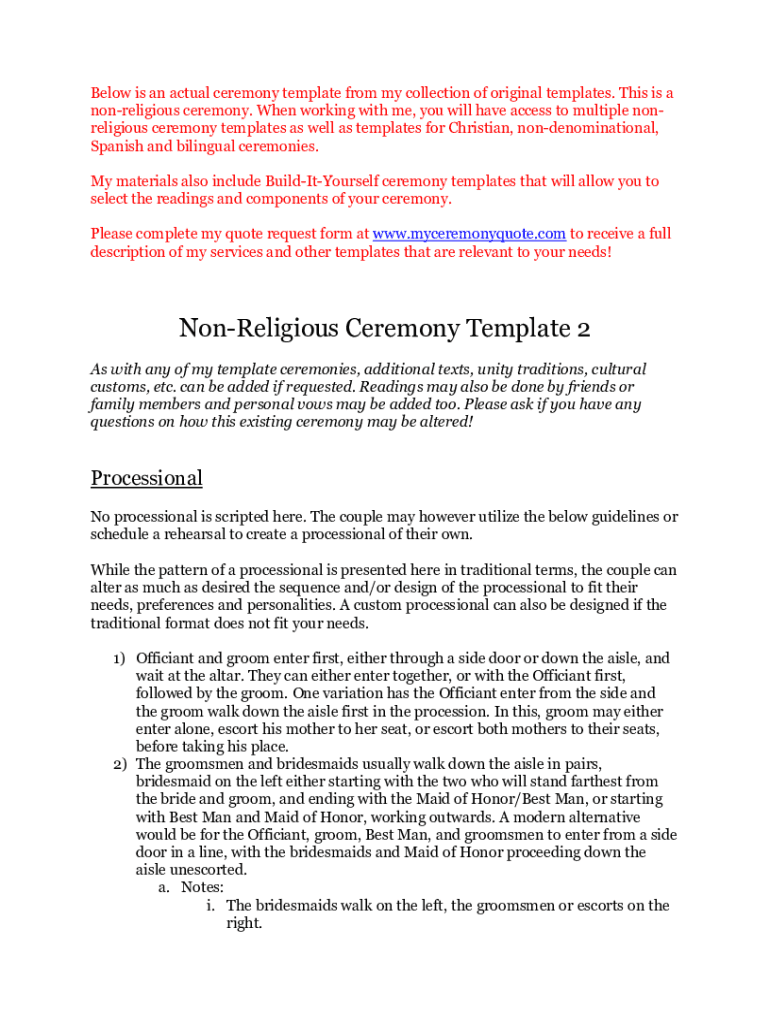 Fillable Online Wedding Ceremony Script - Sample Scripts Fax Email ...