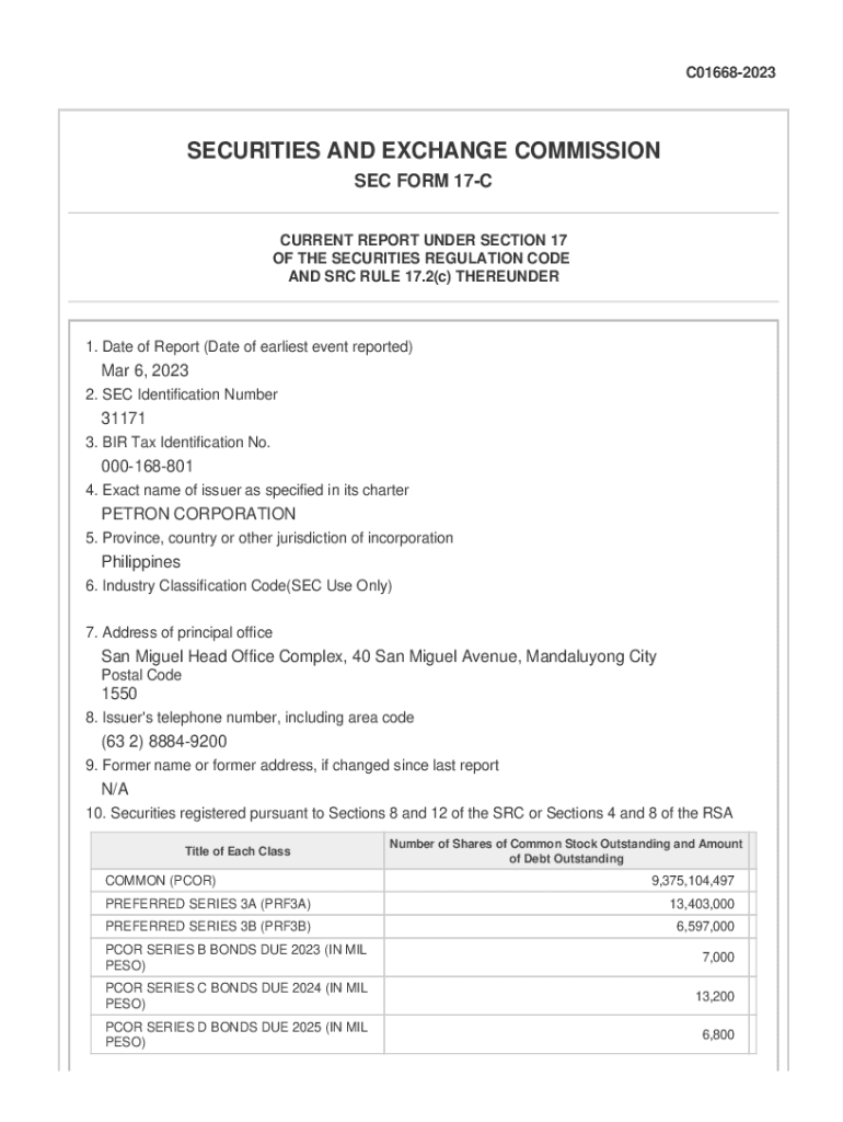Fillable Online Please see attached current report on SEC Form 17-C Fax ...