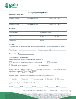 Fillable Online Campaign Pledge Form - GAIA Home Fax Email Print - pdfFiller