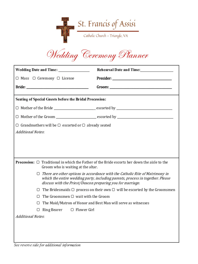 Fillable Online The Wedding Processional Order Guide to Study for Your ...