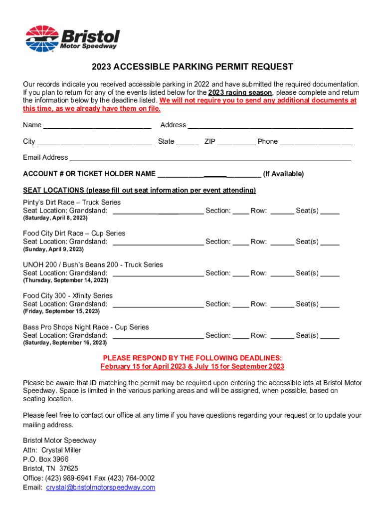 Fillable Online 2023 Accessible Parking Request for Returning Guests ...