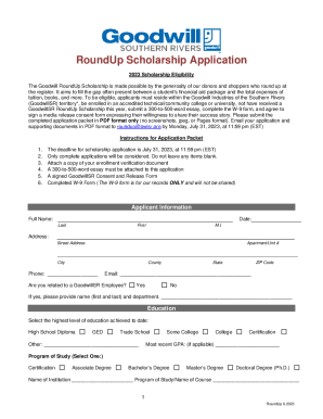 Fillable Online Goodwill RoundUp Scholarship Application 06.2023 ...