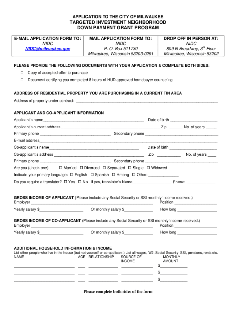 Fillable Online city milwaukee e-mail application form to: nidc - City ...