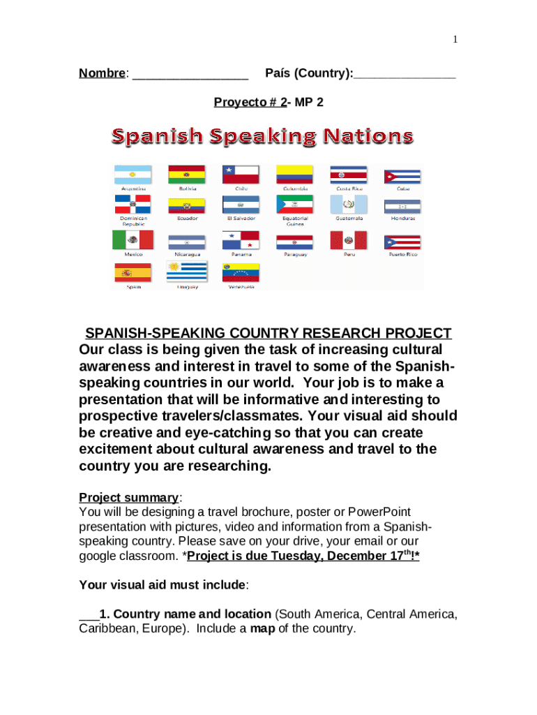 SPANISH-SPEAKING COUNTRY PROJECT Doc Template | pdfFiller