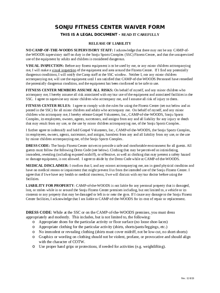 Gym Liability Waiver and Fitness Class Release Doc Template | pdfFiller