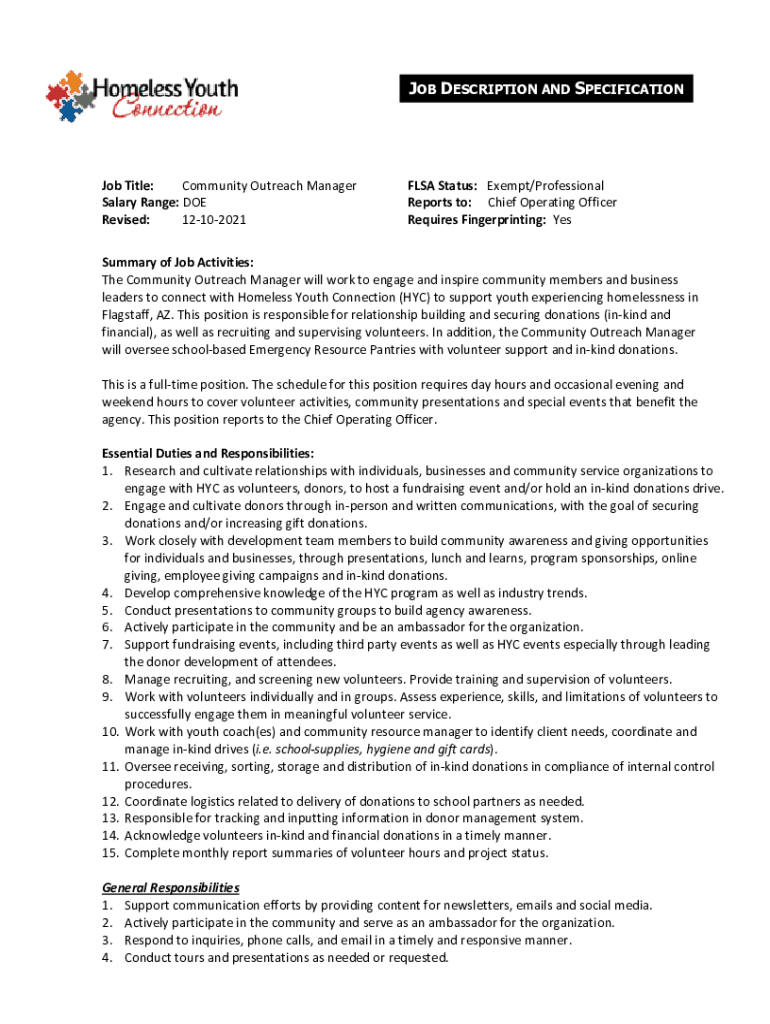 Fillable Online news coconinokids COO Job Description w/ employer ...