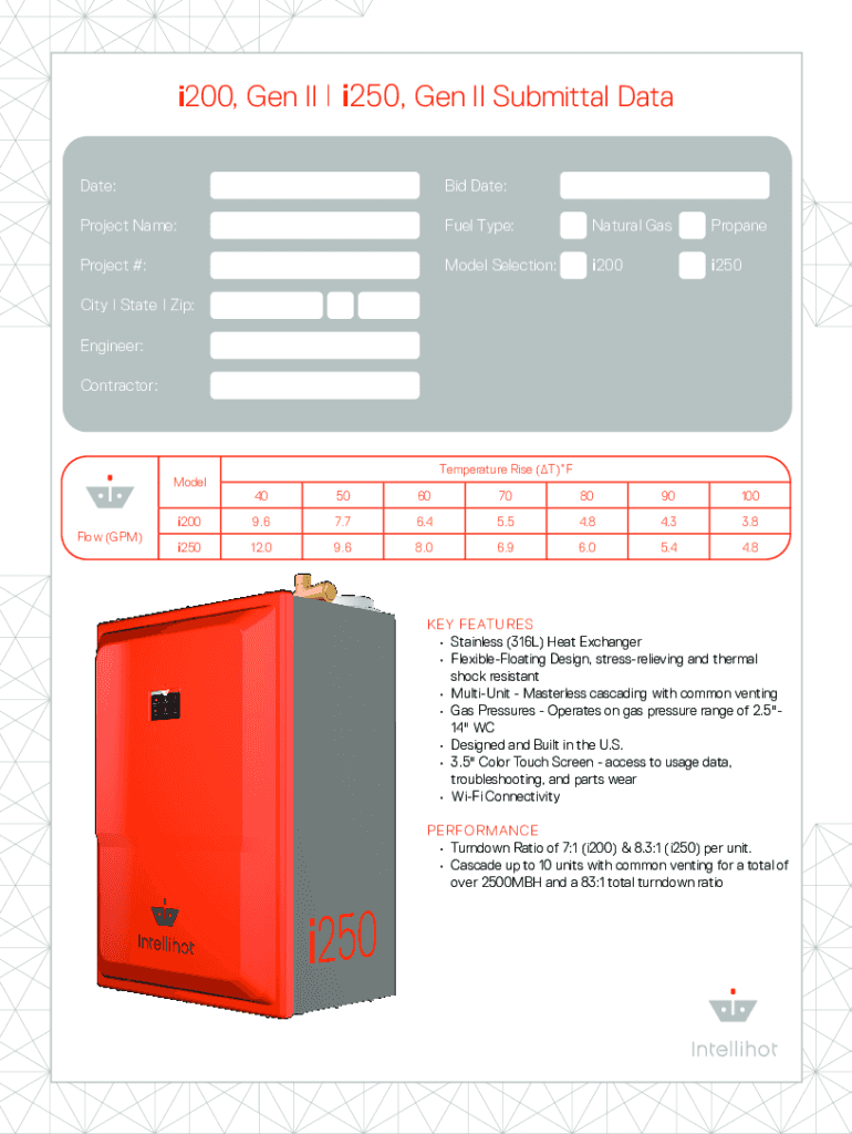 Fillable Online Intellihot I250 Gen II - i Series - Tankless Water ...