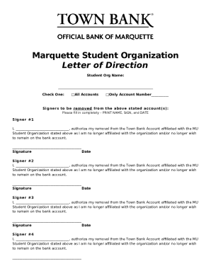 Town Bank's Letter of Direction Doc Template | pdfFiller