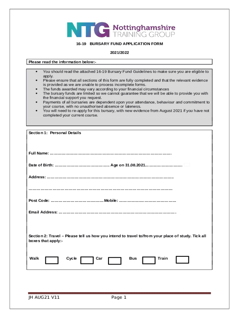 16 to 19 Bursary Fund: Overview Doc Template | pdfFiller